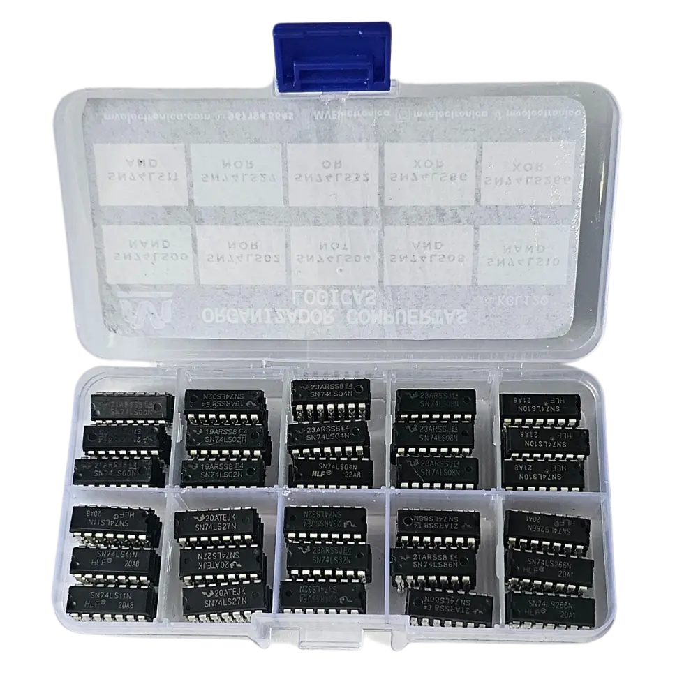 Organizador con 120pzas compuertas logicas 7400/7402/7404/7408/7410/7411/7427/7432/7486/74266