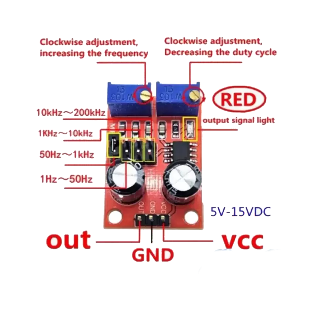 Modulo ne555 generador de ciclos de frecuencia ajustable rojo