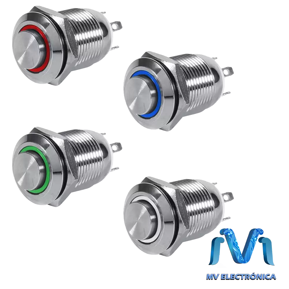 Botón push button pulsador de metal con led